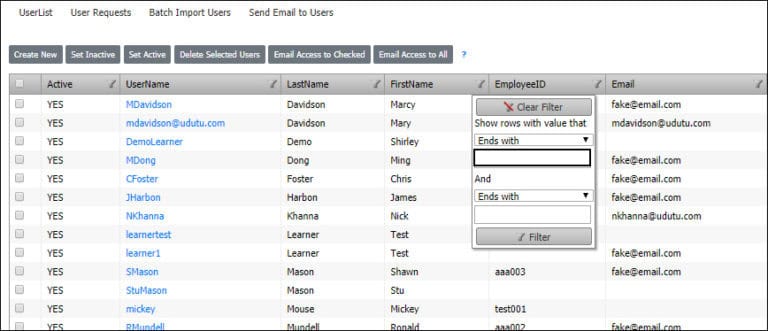 Sort & Filter Users - Udutu