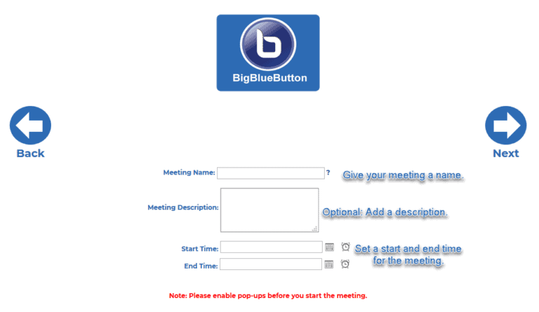 How to create a Big Blue Button meeting - Udutu